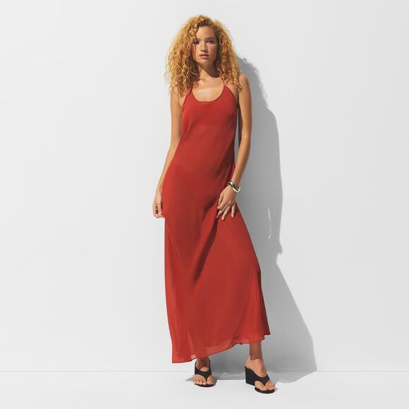 SKIMS | Swim | Nwt Skims Sheer Coverup Long Halter Dress In Auburn ...